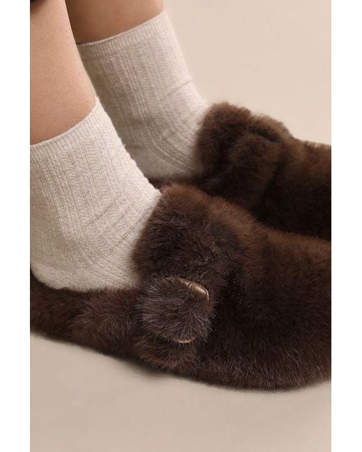 Steve Madden Bohan Faux Fur Buckle Mule Slides in Brown | Lyst UK