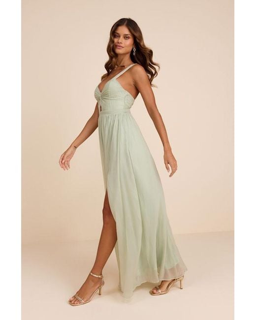 Lulus Aria Crinkle Twist-Front Maxi Dress in Natural | Lyst