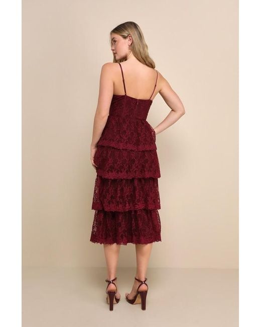 Lulus Exceptional Persona Lace Tiered Bustier Midi Dress | Lyst