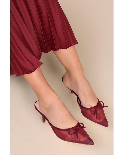 Lulus Cheralynn Mesh Bow Pointed-Toe Mule Pumps in Red | Lyst UK