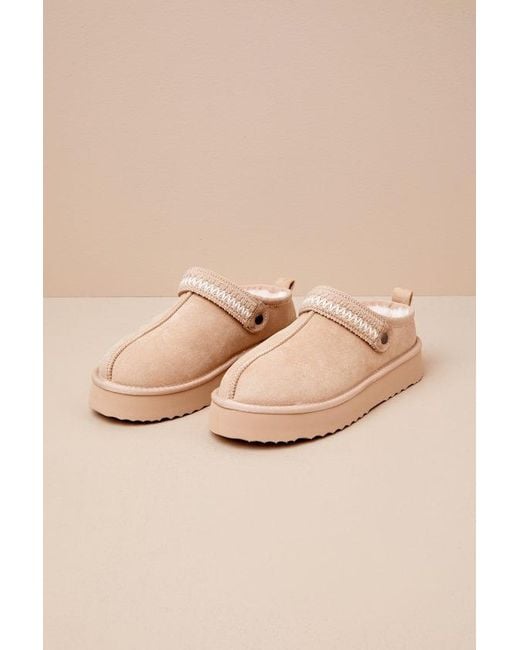 Matisse Storm Natural Suede Faux Fur Flatform Slippers in Blue | Lyst