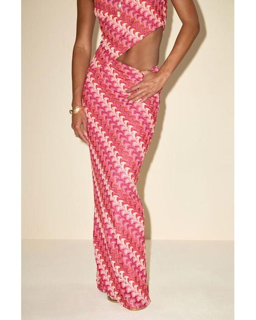 Lulus Fiala Multi Crochet Chevron Mermaid Maxi Skirt in Pink | Lyst