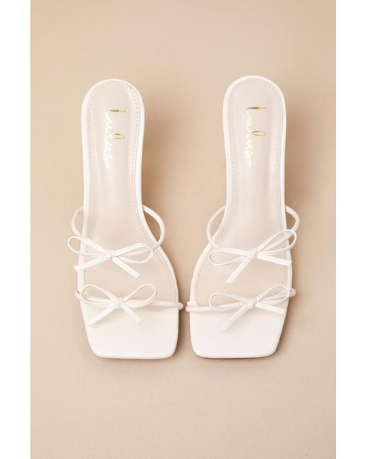 Lulus Serinda Strappy Bow High Heel Slide Sandals in Natural | Lyst