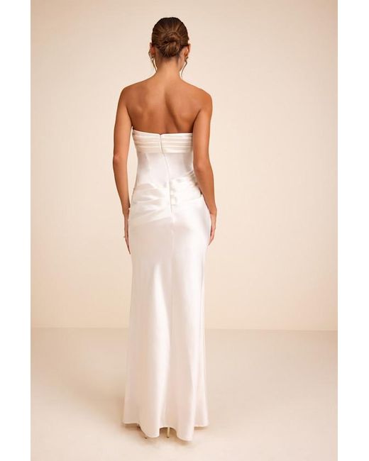 Lulus Dawn Satin Strapless Column Maxi Dress in Natural | Lyst