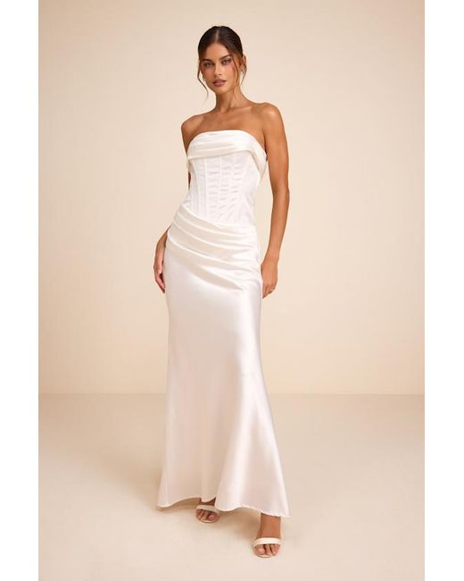 Lulus Dawn Satin Strapless Column Maxi Dress in Natural | Lyst
