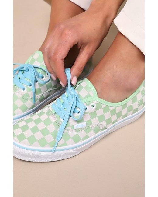 Vans Authentic Checkerboard Pistachio Lace-Up Sneakers in Blue | Lyst