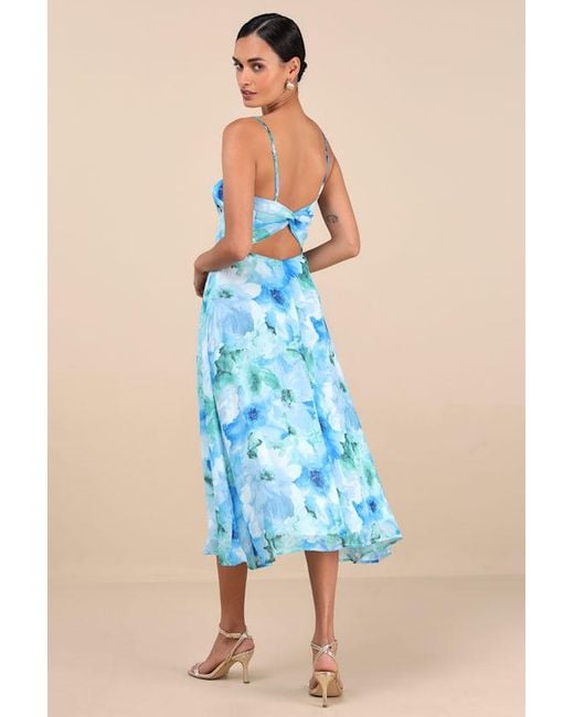 Lulus Radiant Feelings Floral Chiffon Midi Dress in Blue | Lyst