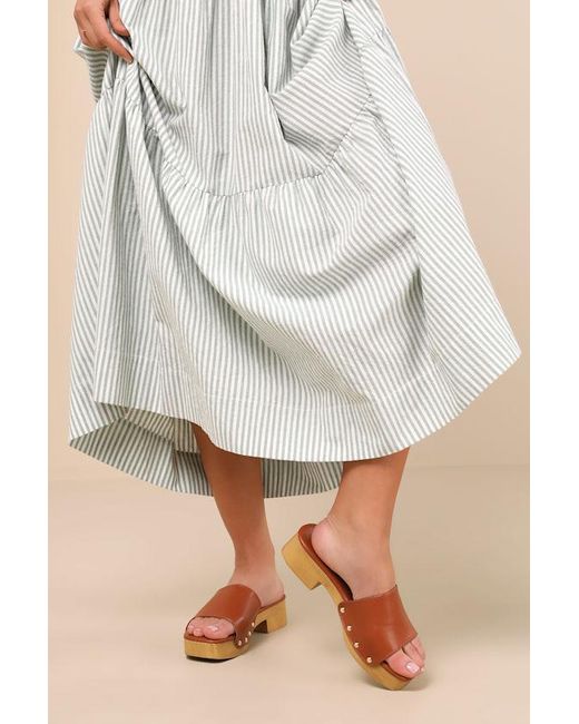 Lulus Paley Cognac Platform Slide Sandals in Natural | Lyst