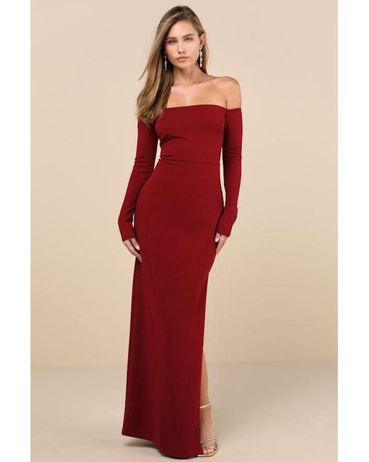 Lulus Stunning Excellence Off-The-Shoulder Maxi Dress in Red | Lyst