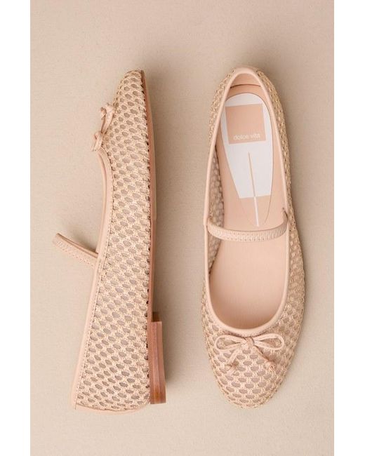 Dolce Vita Carin Light Natural Raffia Bow Ballet Flats | Lyst