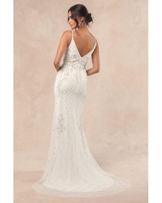 Lulus Ciella And Beaded Mermaid Maxi Dress in Natural | Lyst UK
