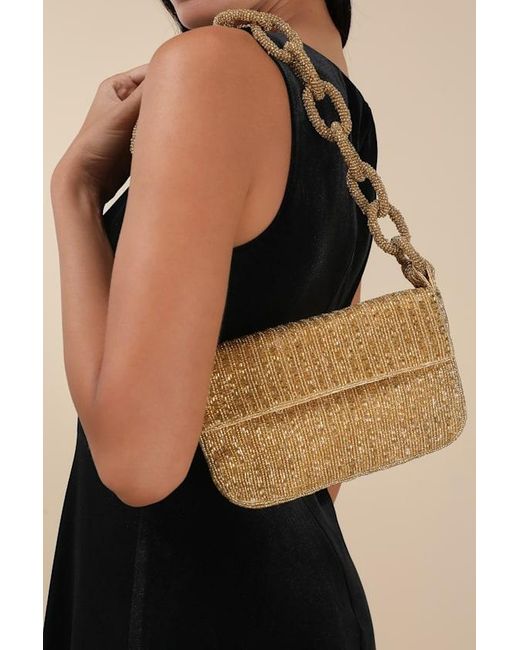 Lulus Ailean Beaded Shoulder Bag in Natural | Lyst