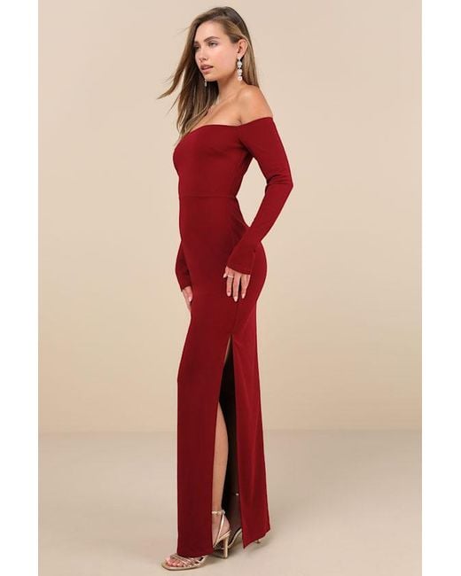 Lulus Stunning Excellence Off-The-Shoulder Maxi Dress in Red | Lyst
