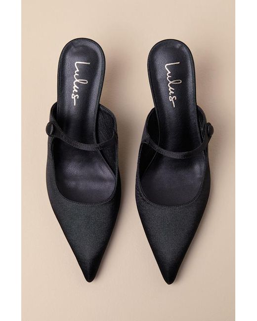 Lulus Bristel Satin Mule Pumps in Black | Lyst