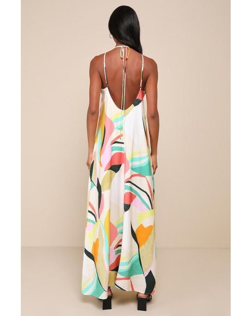 Lulus Wonderful Bliss Multi Abstract Print Backless Maxi Dress in ...