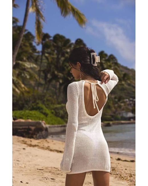 Lulus Arizbeth Crochet Starfish Long Sleeve Swim Cover-Up in Natural | Lyst