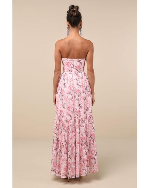 Lulus Special Moment Floral Strapless Bustier Maxi Dress in Pink | Lyst