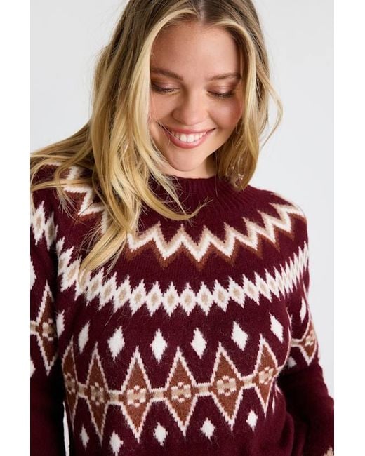 Lulus Becklynn Fair Isle Sweater Mini Dress in Red | Lyst UK