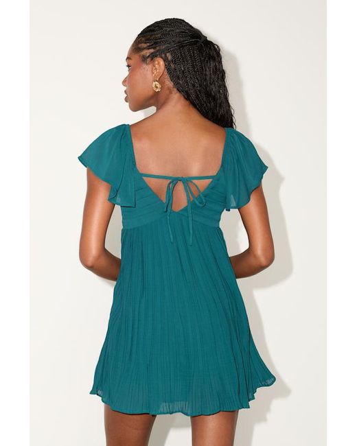 Lulus Amalfi Coast Emerald Pleated Flutter Sleeve Mini Dress in Black ...
