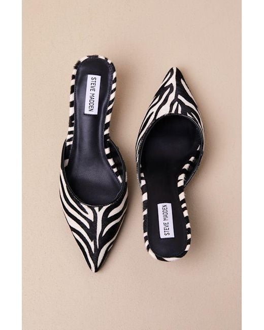 Steve Madden Micki-Z Zebra Calf Hair Leather Kitten Heel Mule Pumps | Lyst