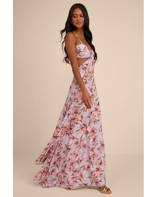 Lulus Heidi Floral Cutout Maxi Dress in Pink | Lyst UK