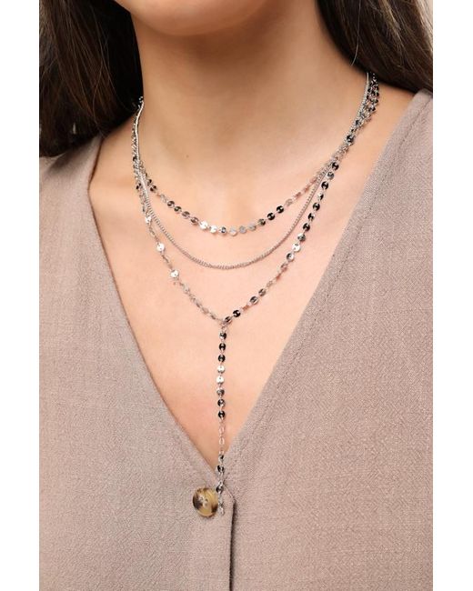 Lulus Elita Lariat Layered Necklace in Natural | Lyst