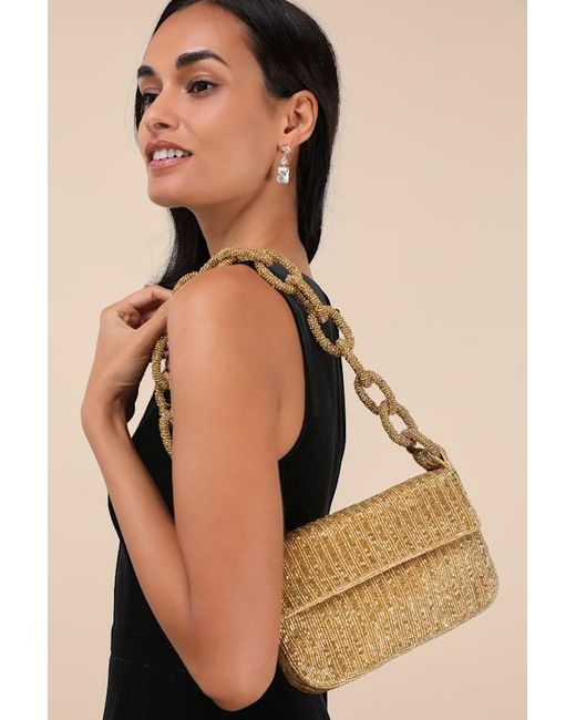 Lulus Ailean Beaded Shoulder Bag in Natural | Lyst