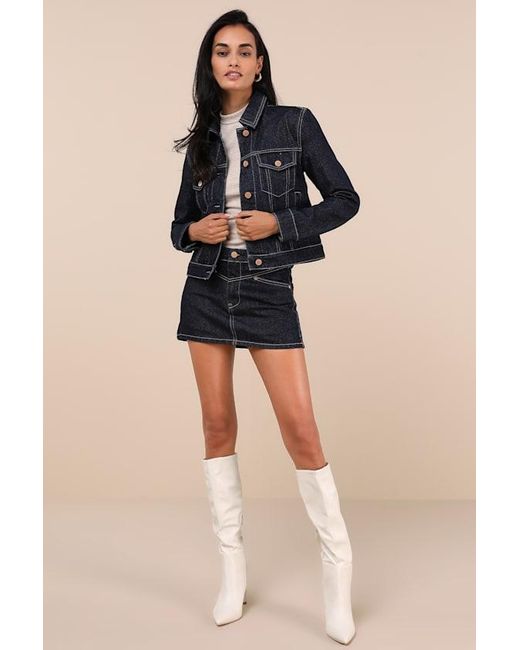 Blank NYC Over The Moon Dark Wash Cropped Denim Jacket in Blue | Lyst