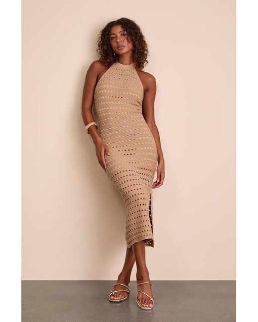 Lulus Calabria Crochet Knit Halter Midi Dress in Natural | Lyst