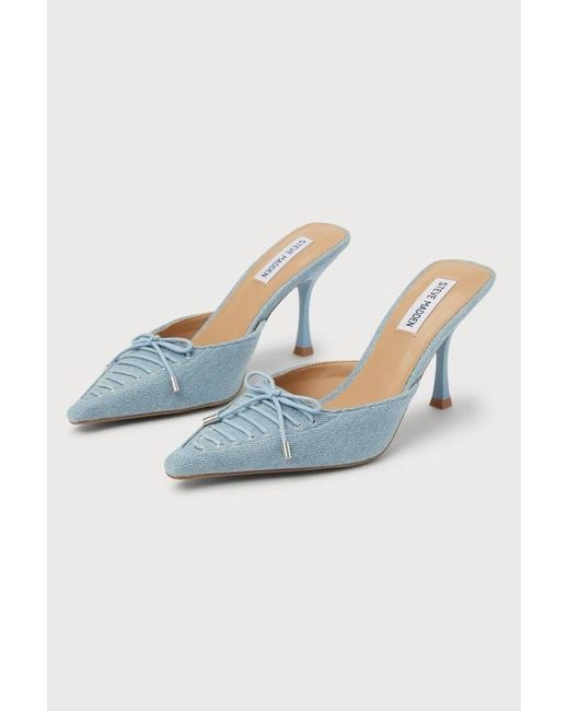 Steve Madden Brianne Denim Pointed-Toe Mule Pumps in Blue | Lyst