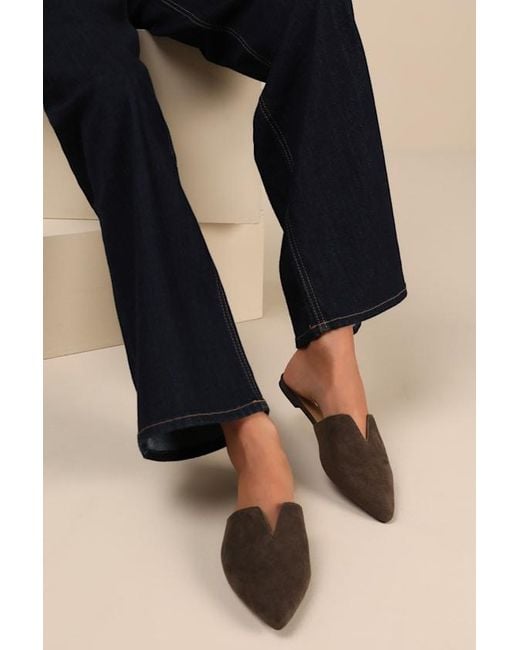 Lulus Jaelyn Suede Pointed-Toe Slides in Natural | Lyst