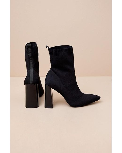 Lulus Feliciaa Ribbed Knit Pointed-Toe Sock Boots in Black | Lyst