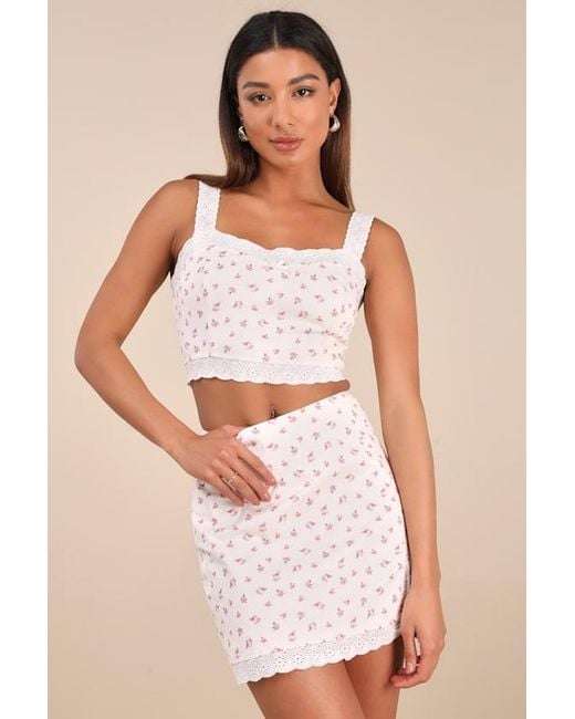 Lulus Emanita Ditsy Floral Two-Piece Bodycon Mini Dress in Natural | Lyst