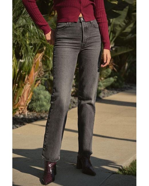 Levi's Ribcage Washed Straight Leg High-Rise Denim Jeans in Green | Lyst