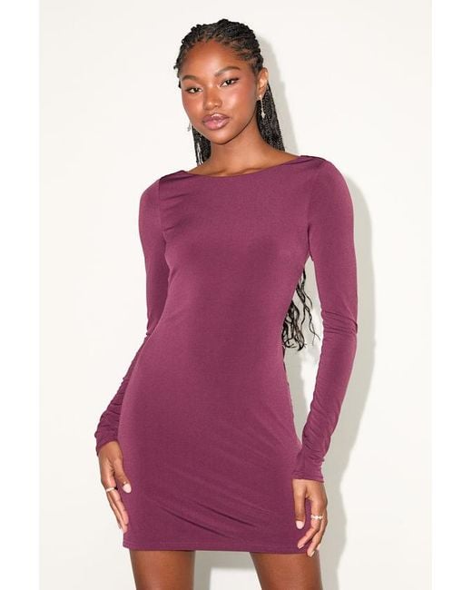 Lulus Noey Jersey Knit Cowl Back Long Sleeve Mini Dress in Purple | Lyst UK