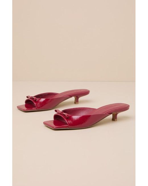 Steve Madden Meme Patent Leather Kitten Heel Slide Sandals in Brown | Lyst