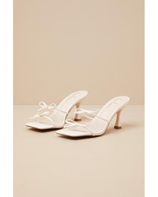 Lulus Serinda Strappy Bow High Heel Slide Sandals in Natural | Lyst