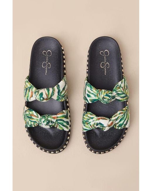 Jessica Simpson Caralyna Multi Rhinestone Slide Sandals in Green | Lyst