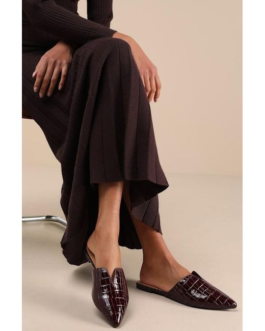 Lulus Jaelyn Cranberry Crocodile Embossed Pointed-Toe Slides in Natural ...