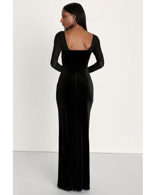 Lulus Certifiably Chic Velvet Mesh Long Sleeve Maxi Dress in Black | Lyst