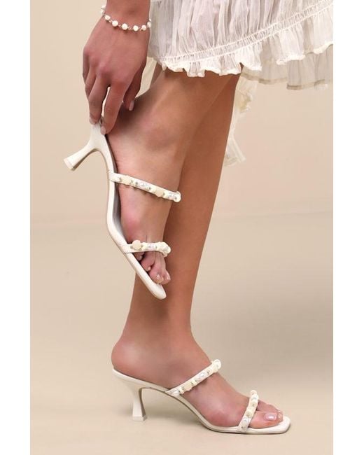 Dolce Vita Grason Leather Pearl Beaded High Heel Slide Sandals in ...