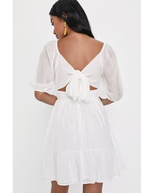 Lulus Ethereal Arrival Puff Sleeve Tie-Back Chiffon Mini Dress in White ...