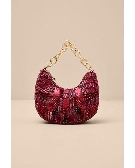Lulus Mishti Beaded Chain Link Handle Clutch Bag in Black | Lyst