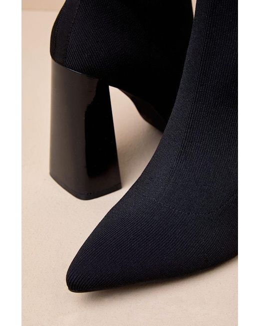 Lulus Feliciaa Ribbed Knit Pointed-Toe Sock Boots in Black | Lyst