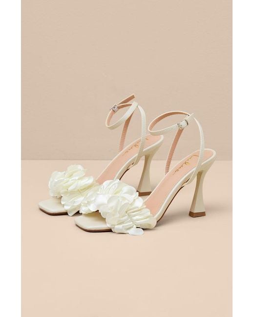 Lulus Kappa Satin Ruffled Ankle Strap High Heel Sandals in Pink | Lyst UK