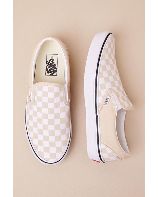 Vans Classic Creme Brulee And Checkerboard Slip-On Sneakers in Blue | Lyst