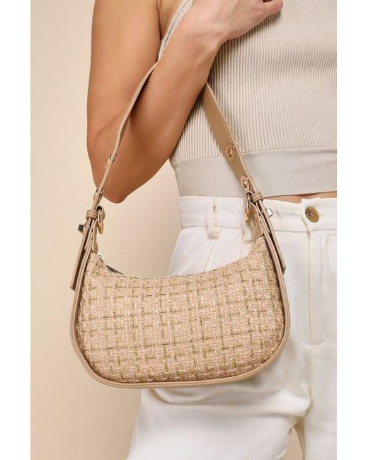 Lulus Distinctly Poised Tweed Lurex Shoulder Bag in Natural | Lyst