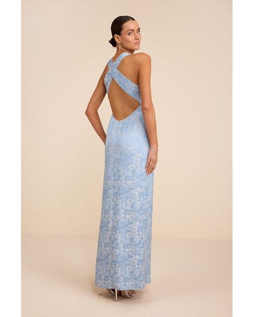Lulus Lamila Floral Satin Column Maxi Dress in Blue | Lyst