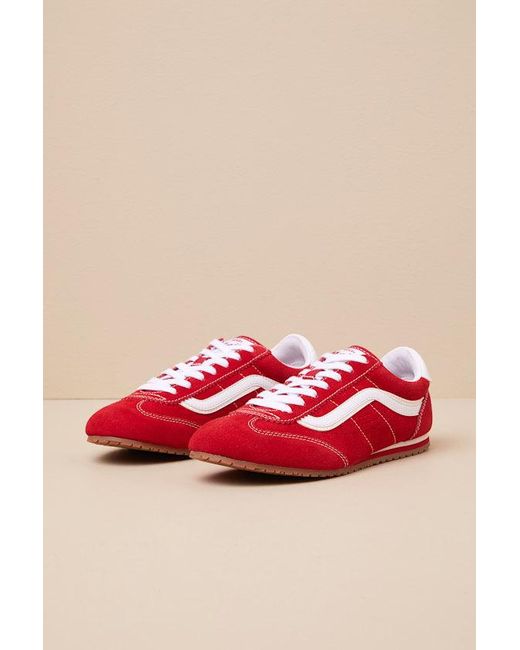 Vans Super Lowpro Racing Suede Leather Sneakers in Red | Lyst