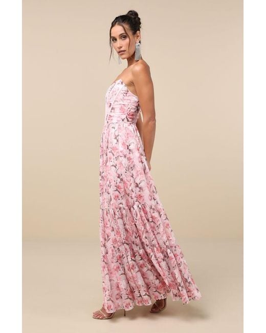 Lulus Special Moment Floral Strapless Bustier Maxi Dress in Pink | Lyst